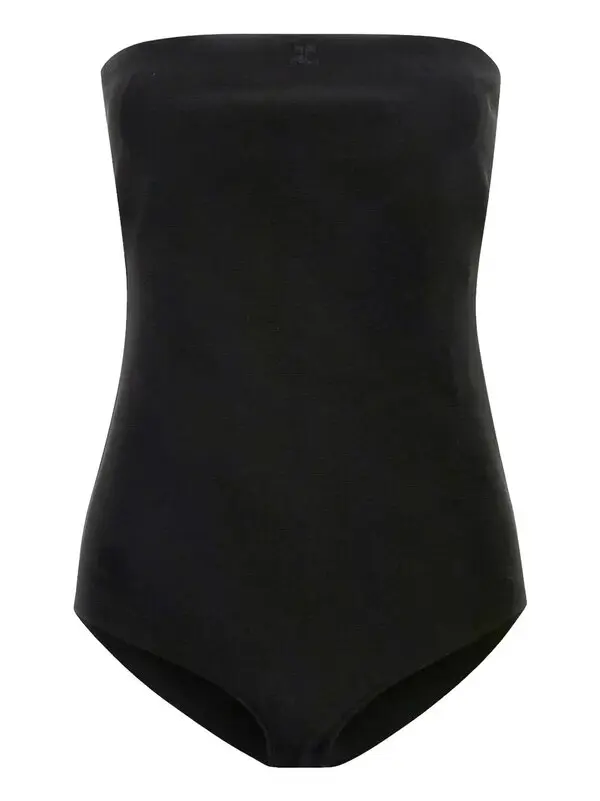 COURREGES Logo-embroidered Strapless Bodysuit - Black