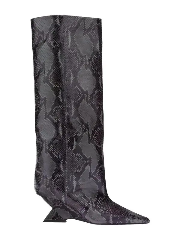 Attico 65mm Snakeskin-print Knee-high Boots - Black