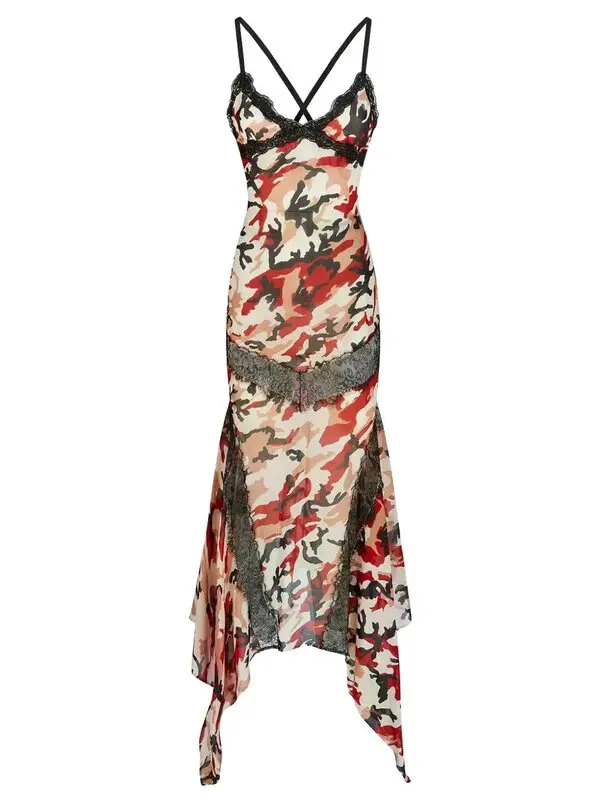 Attico Camouflage Print Lace-insert Dress - Neutrals