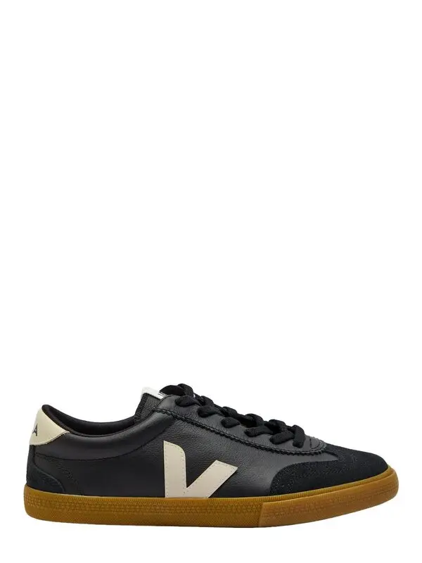 VEJA Volley Panelled Grained Leather Sneakers - Black