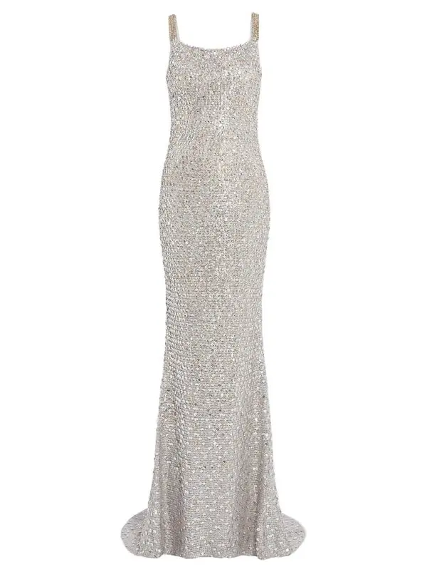 Jenny Packham Lotus Sequin-embellished Open-back Maxi Dress - Ammonite