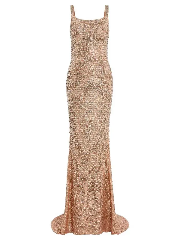 Jenny Packham Lotus Sequin-embellished Open-back Maxi Dress - Tawny