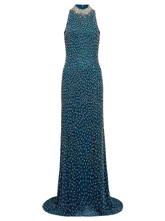 Jenny Packham Sisley Embellished Maxi Gown - Mosaic Blue