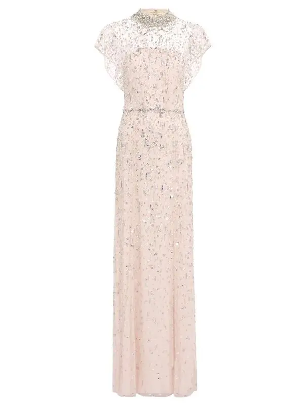 Jenny Packham Crystal Drop Embellished High-neck Maxi Gown - Sugar