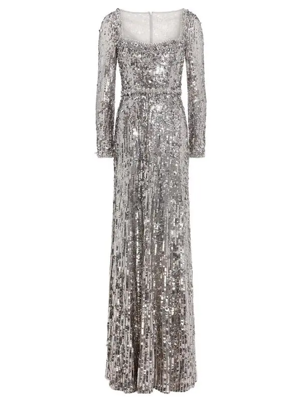 Jenny Packham Kestra Sequin-embellished Maxi Gown - Ammonite   Silver