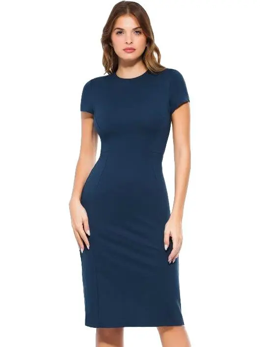 POPILUSH Sculptwear Fitted Dress - Navy Blue