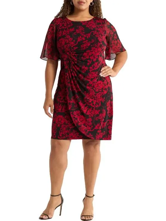 CONNECTED APPAREL Flutter Sleeve Cocktail Dress - Red
