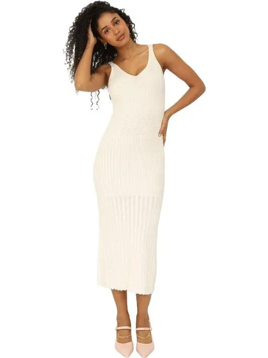 BELLE & BLOOM Sweet Nothings Midi Knitted Dress - White