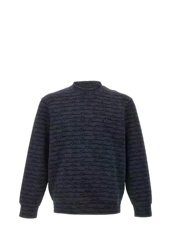 Emporio Armani Flock-print Crewneck Sweatshirt - Blue