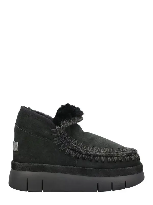 Mou Bounce Braided-trim Shearling Ankle Boots - Black