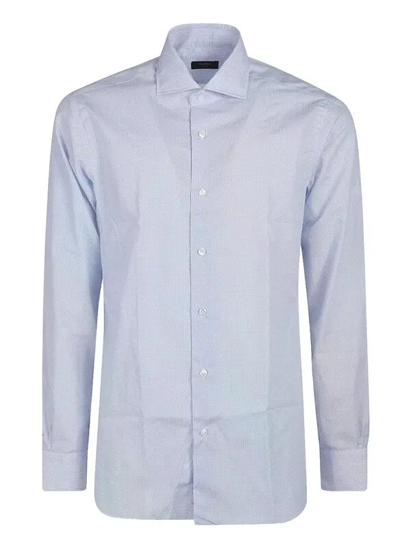 BARBA NAPOLI Micro-pattern Cotton Shirt - Blue