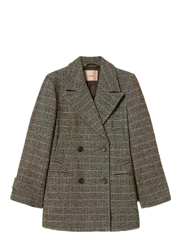 TWINSET Herringbone Double-breasted Coat - Brown