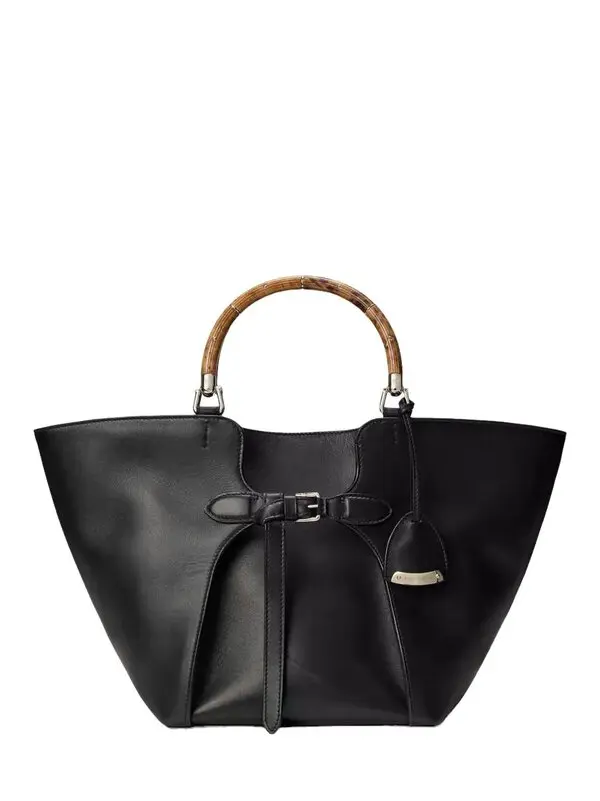 Ralph Lauren Leather Tote Bag With Bamboo Handles - Black