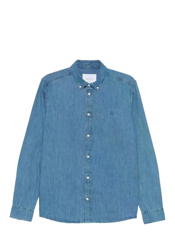 LES DEUX Embroidered Denim Shirt - Blue