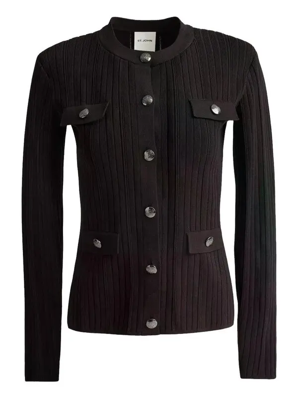 St. John Ribbed Knit Button-front Jacket - Brown