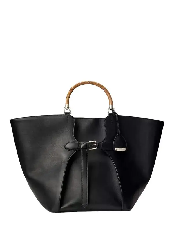 Ralph Lauren Leather Tote Bag With Bamboo Handles - Black