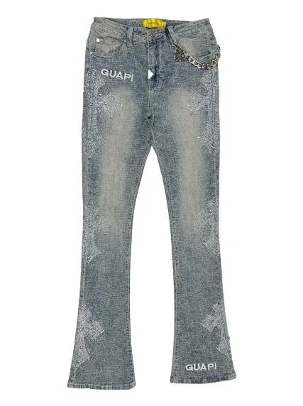 GUAPI Distressed Cross Denim Jean - Vintage Blue
