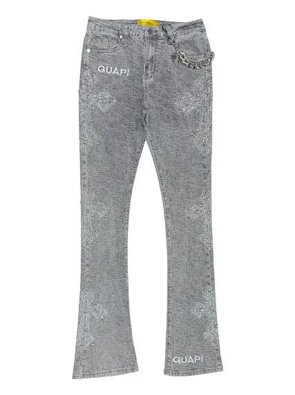 GUAPI Distressed Cross Denim Jeans - Smoke Grey