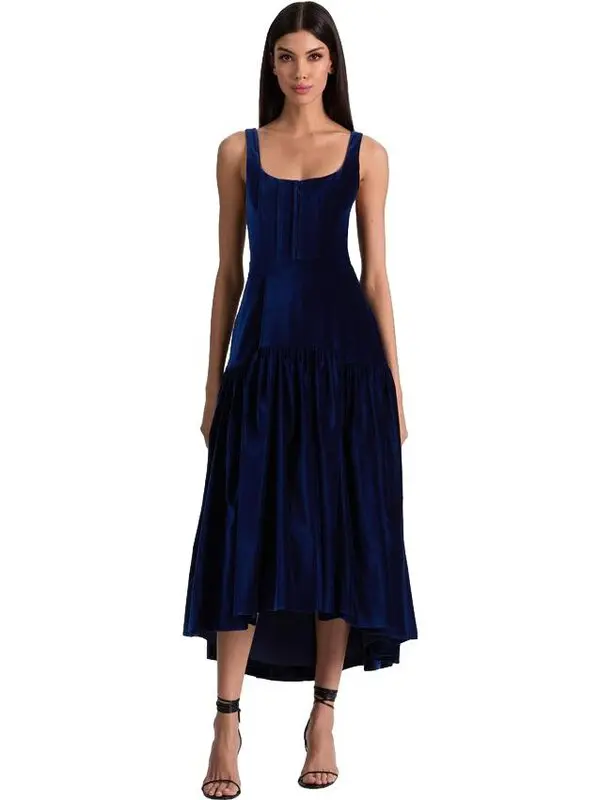 Alice + Olivia Diana Velvet Structured Midi Dress - Blue