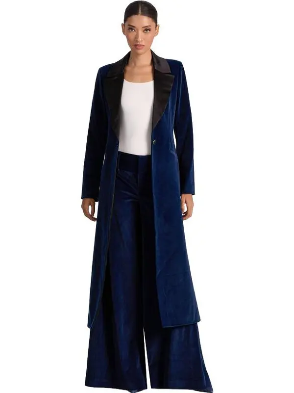 Alice + Olivia Theo Velvet Maxi Coat - Blue