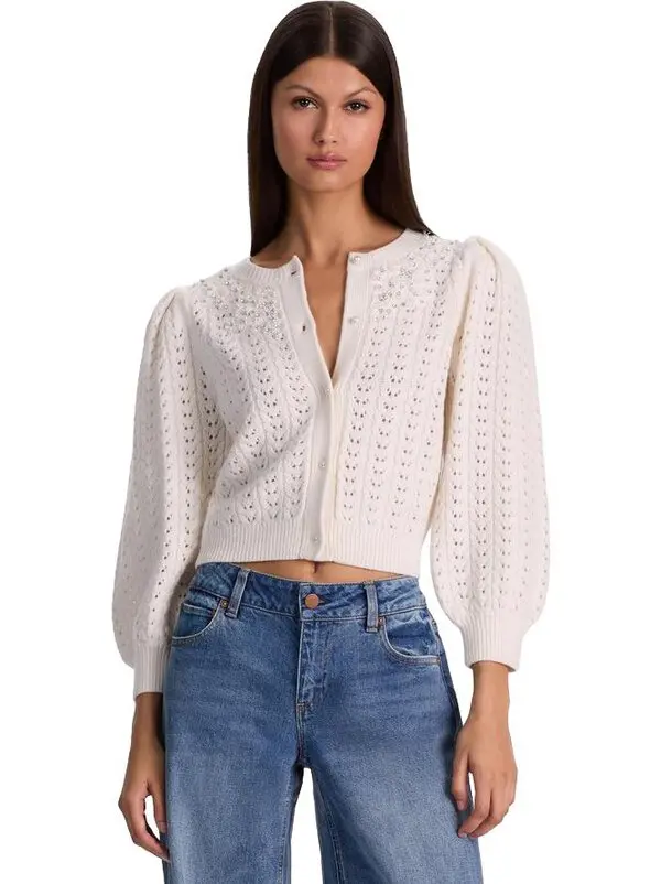 Alice + Olivia Doris Embellished Cardigan - White