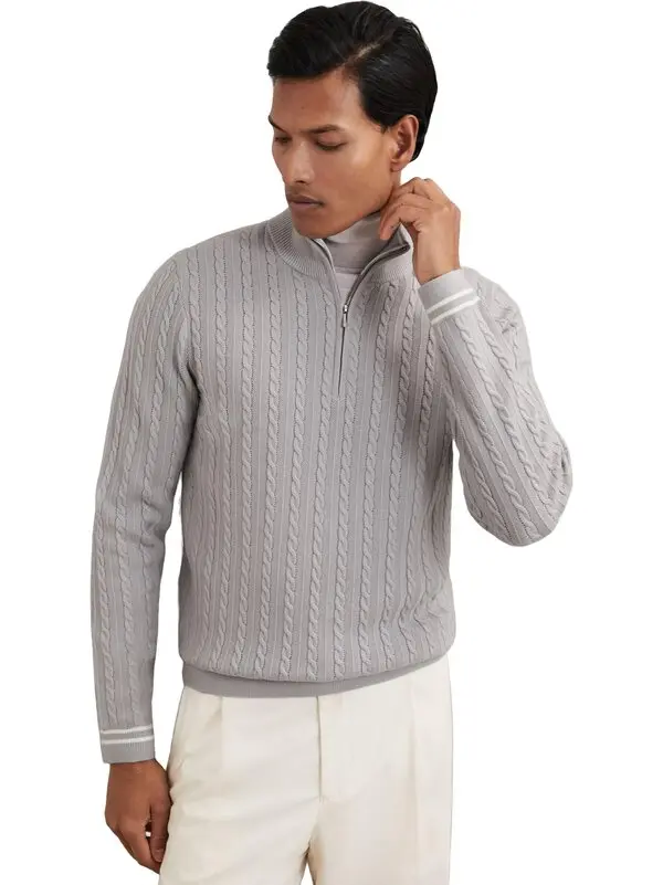 REISS Tuscano Half-zip Wool Jumper - Soft Blue