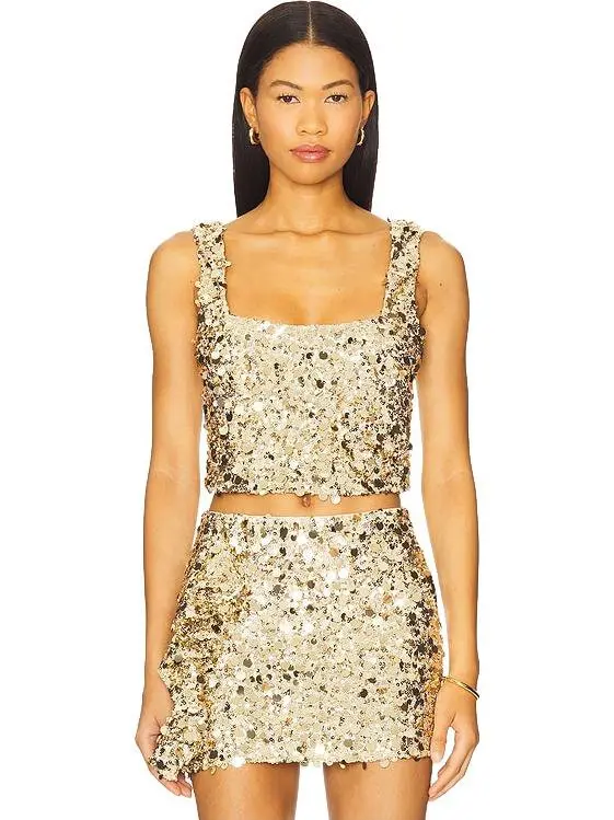Show Me Your Mumu Mixer Sequin Cropped Top - Gold Metallic