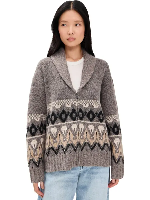 Joe's Jeans The Inga Fair Isle Cardigan - Charcoal Brown Fairisle