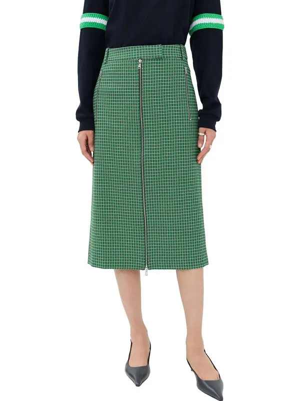 Tibi Leon Check Midi Trouser Skirt - Green Multi