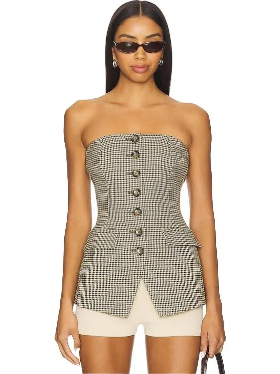 FAVORITE DAUGHTER Phoebe Bustier Top - Chesire Houndstooth