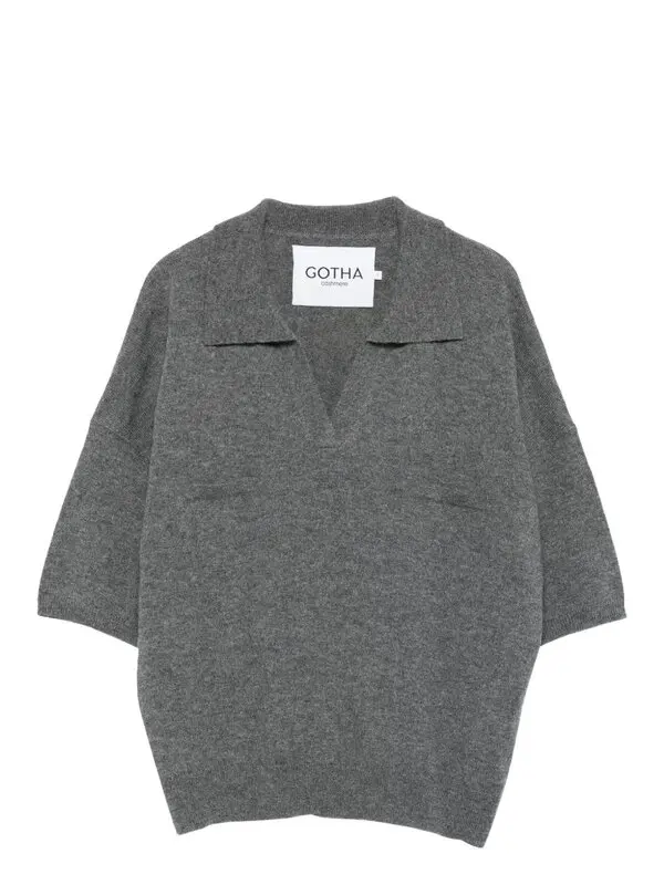 GOTHA V-neck Polo Top - Grey