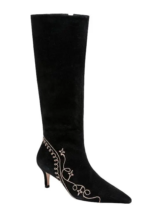 Cinq À Sept Casey Embroidered Tall Boots - Black/brown Sugar