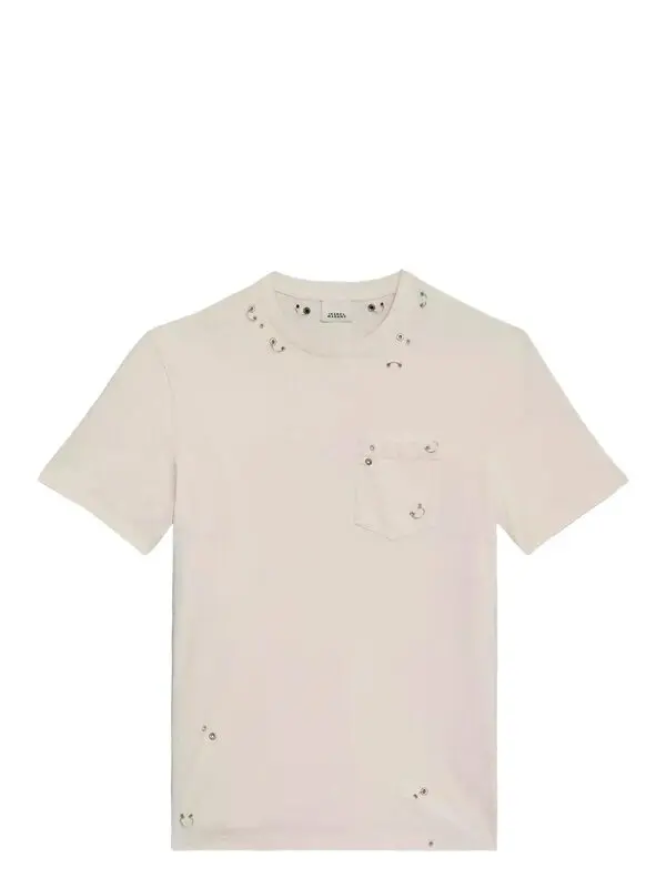 MARANT Yezra Ring-embellished Distressed Cotton T-shirt - Neutrals