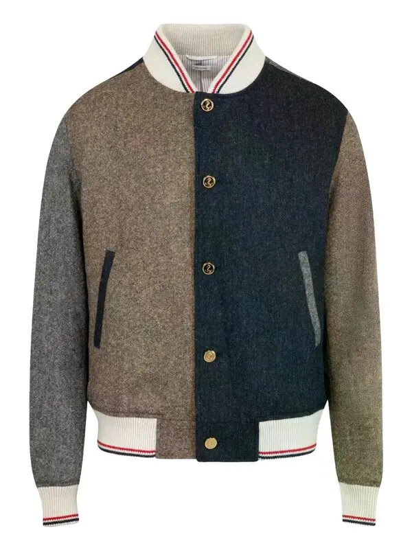 Thom Browne Donegal Tweed Colour-blocked Bomber Jacket - Brown