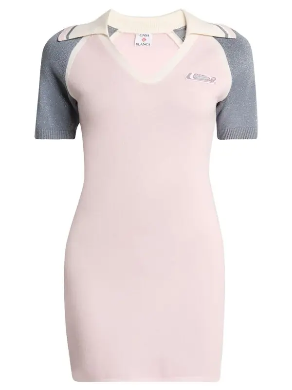 Casablanca Metallic Mini Polo Dress - Silver