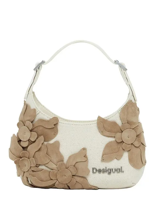Desigual Flower Appliqué Shoulder Bag - Light Beige