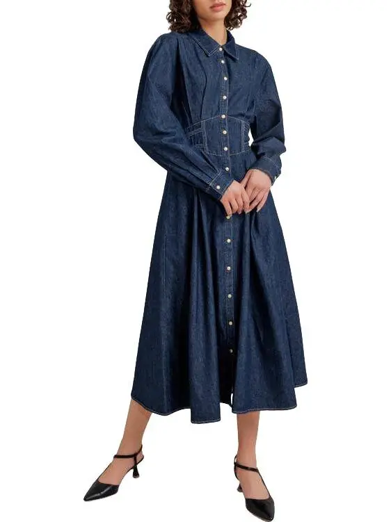 FREEMARKET Long Sleeve Midi Dress - Denim