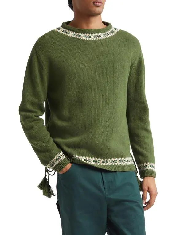 BODE Moritz Tasseled Virgin Wool Sweater - Green Multi