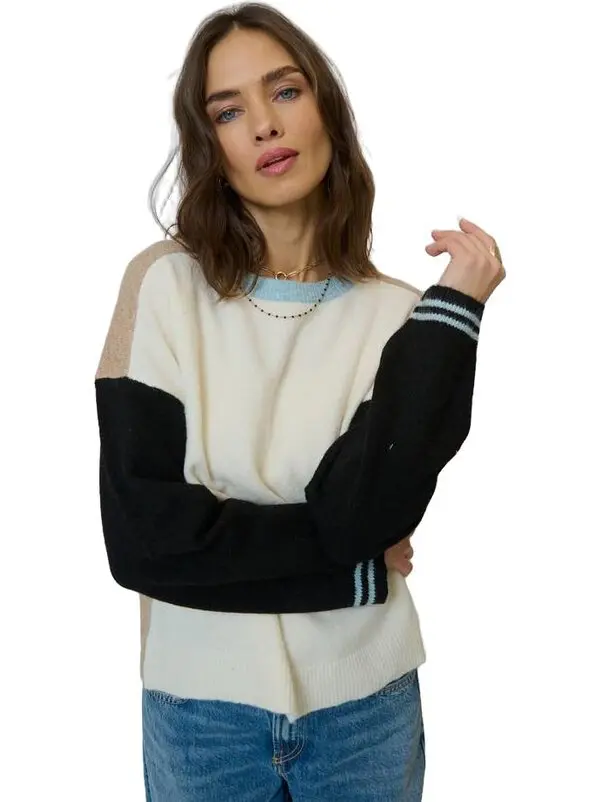 Central Park West Color Blocked Crewneck Sweater - Ivory Multi