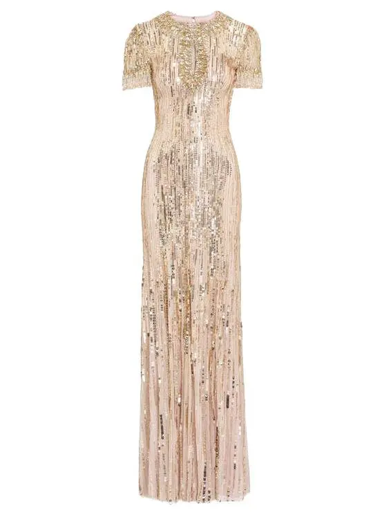 Jenny Packham Nova Sequin-embellished Maxi Dress - Marble