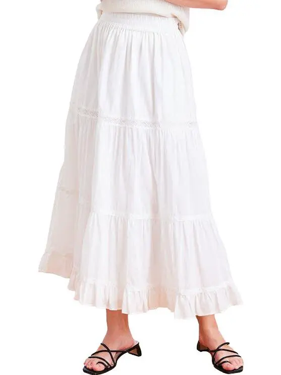PANEROS CLOTHING Colette Lace Inset Tiered Midi Skirt - Off White