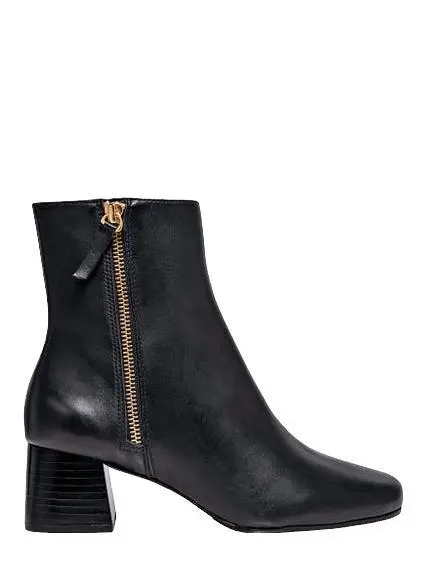 JOAN OLOFF SHOES Arina Ankle Bootie With Block Heel - Black Leather