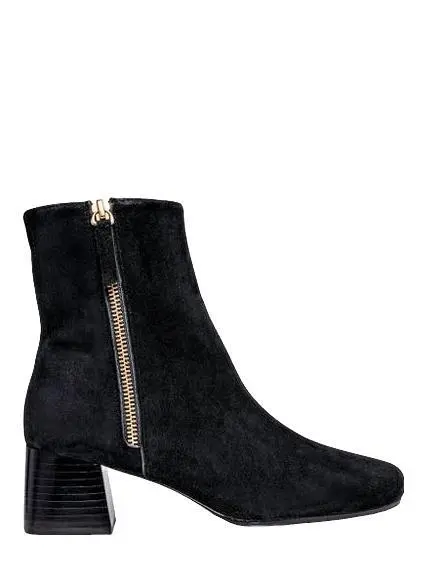 JOAN OLOFF SHOES Arina Ankle Bootie With Block Heel - Black Suede