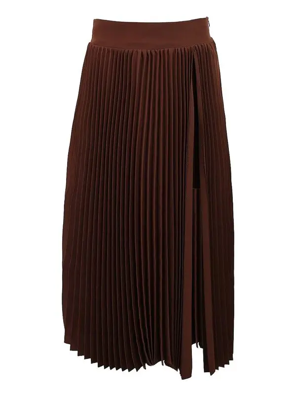 THEO THE LABEL Atlas Pleated High Slit Skirt - Koffee