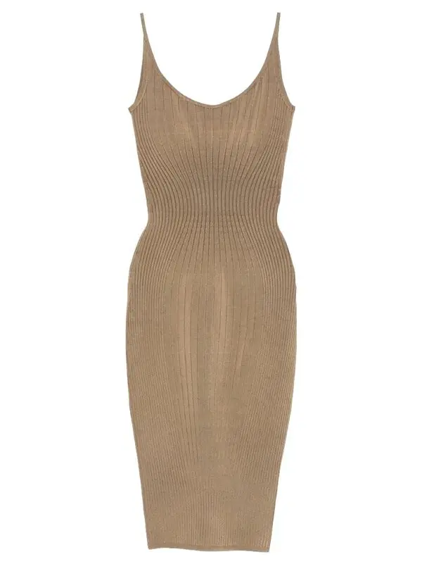 MUGLER Knitted Midi Dress - Beige