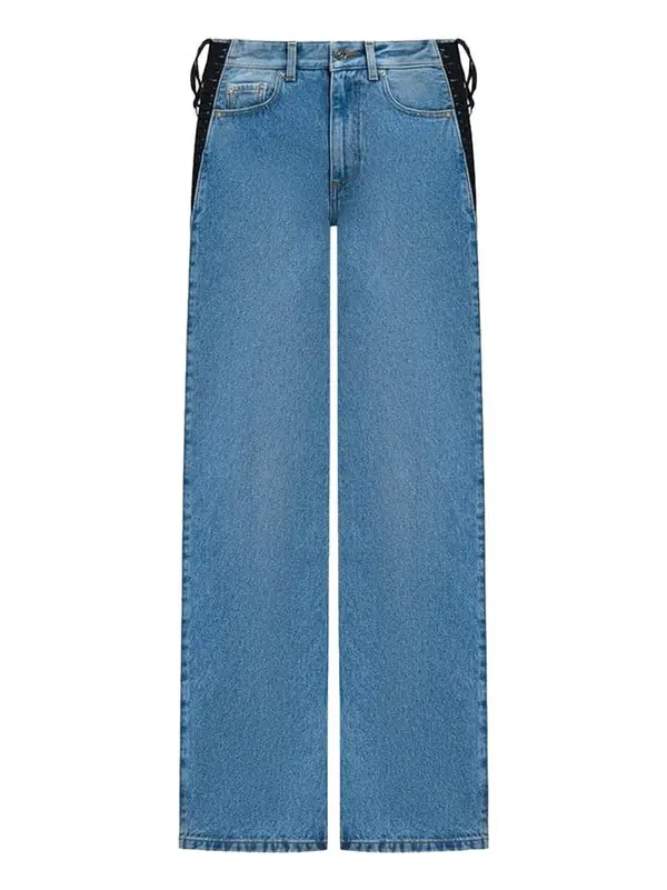 MUGLER Straight Leg Jeans With Lace Detail - Blue