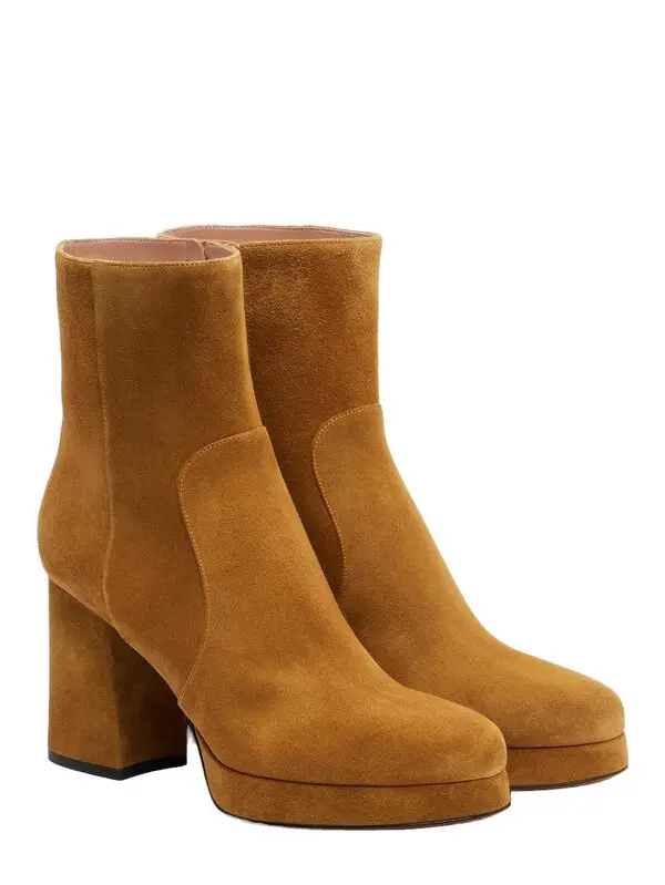 Valentino Garavani Fawcette 90 Suede Platform Ankle Boots - Brown