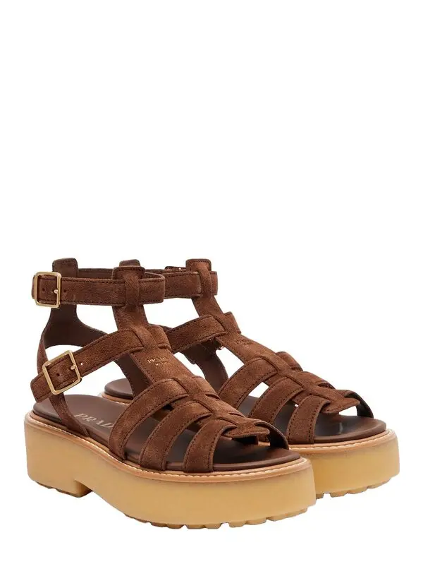 Prada Suede Platform Fisherman Sandals - Brown