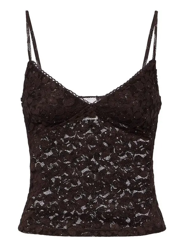 BANANHOT Floral Lace Top - Brown