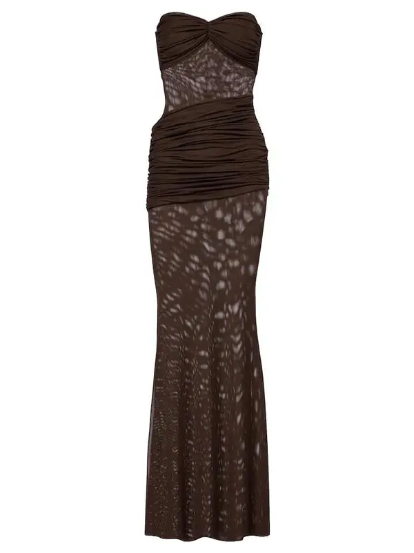 BANANHOT Erica Ruched Strapless Maxi Dress - Brown